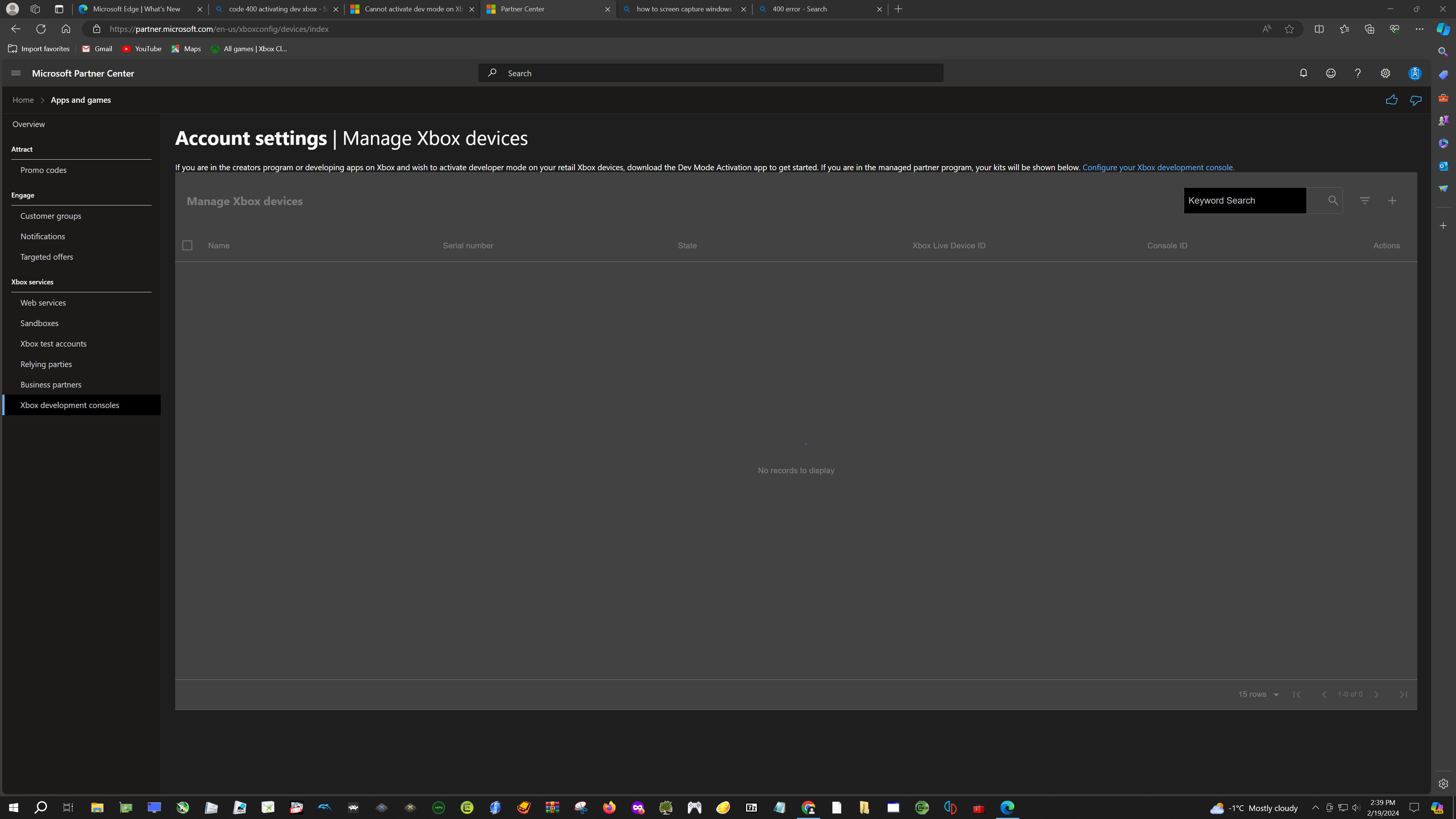 Cannot activate dev mode on Xbox via Partner Portal (status code 400) - Microsoft Q&A
