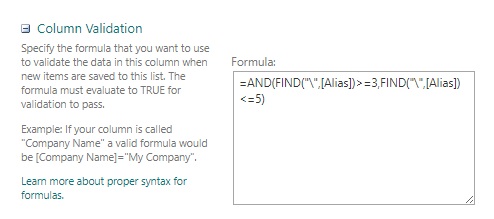 Column validation that checks if a column contains a backslash (\) - Microsoft Q&A
