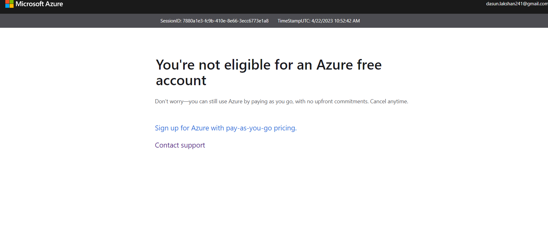 Azure Free Account Issue - Microsoft Q&A