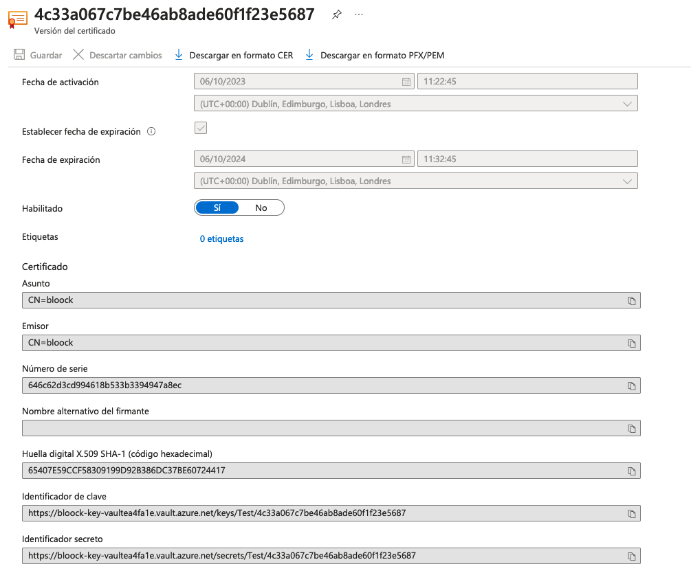 Create an azure key vault certificate with EC P-256K key, and with a subject CN=xxxx, do not ...