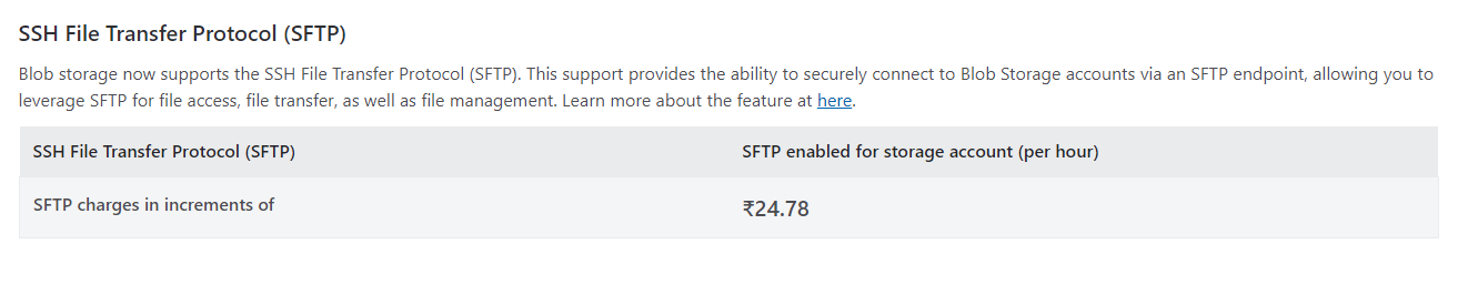 what would be the transfer cost of using sftp in azure blob - Microsoft Q&A