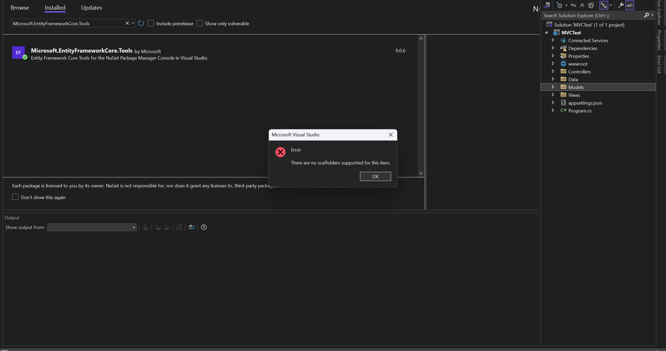 Unable to Add Scaffolded Items with Visual Studio when Developing an ASP.NET Project - Microsoft Q&A