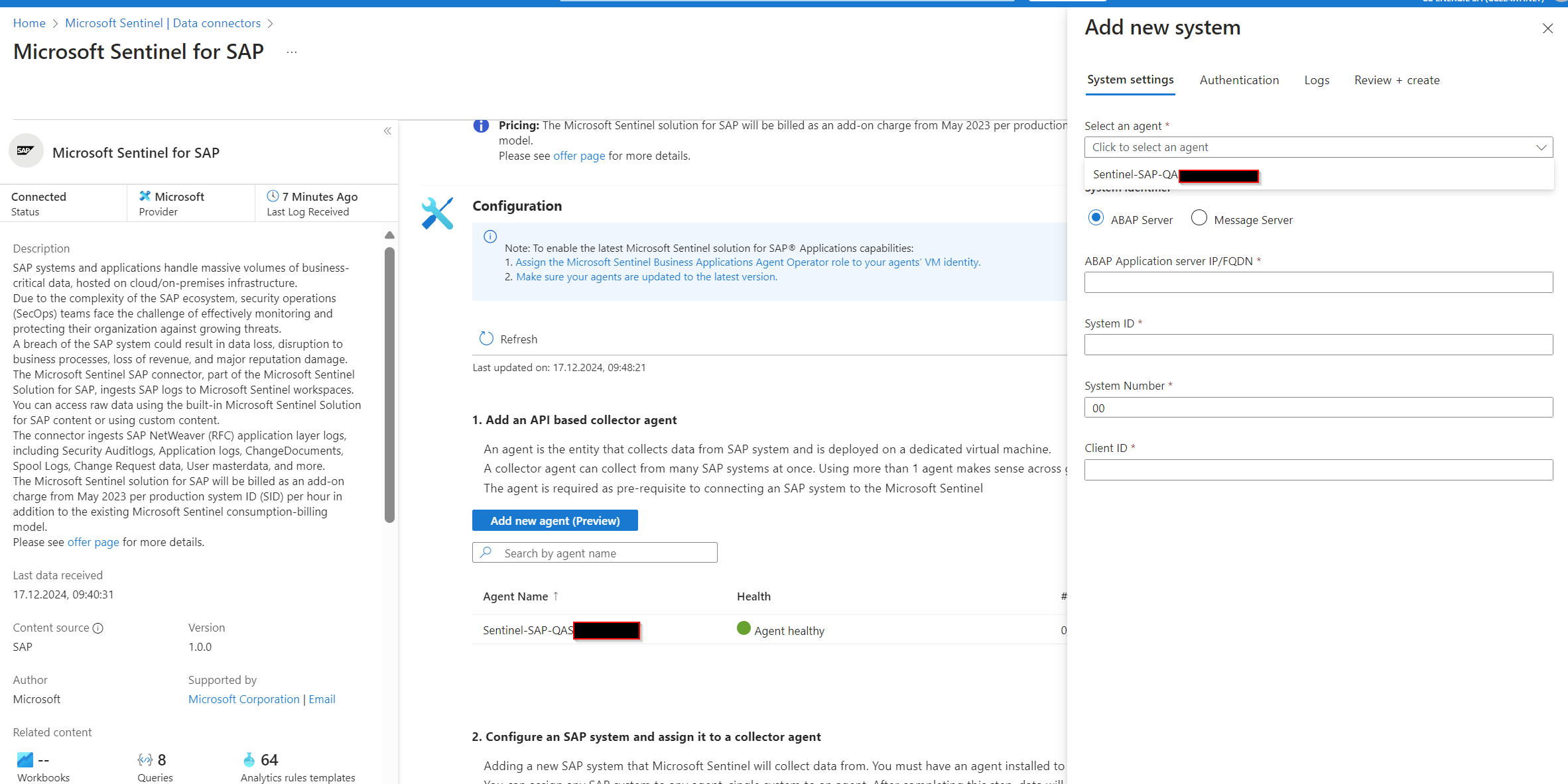 Microsoft Sentinel for SAP - Connect your SAP system to Microsoft Sentinel - Failed to create ...
