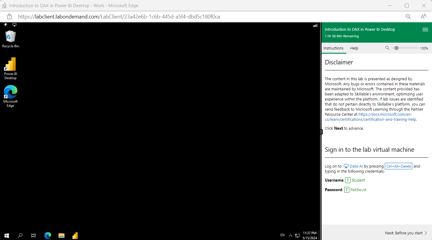 Cannot access DAX definitions in this lab - Microsoft Q&A
