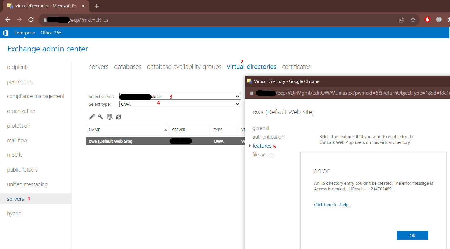 Exchange 2013 - unable to load owa virtual directory inforamtion - access is denied - Microsoft Q&A
