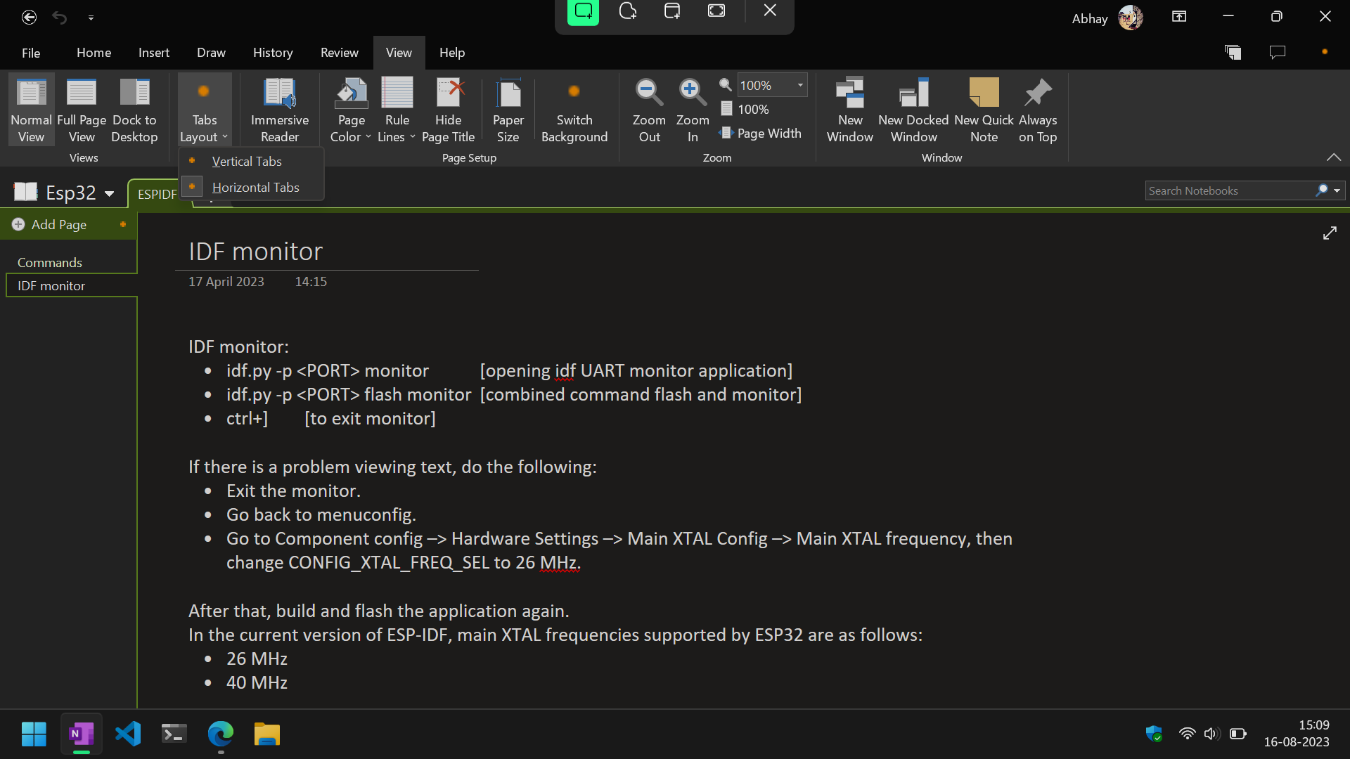 Vertical tab option in onenote Home & Student 2019 (option is visible ...