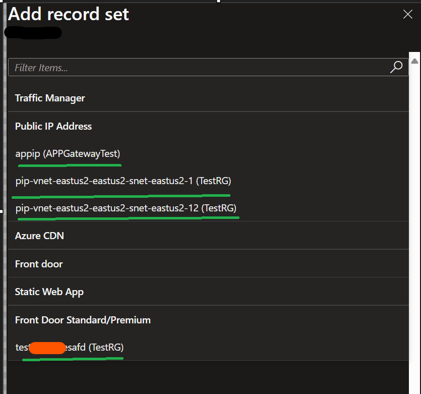 while add record set in parent domain , when we select alias =yes , i'm able to view azure ...