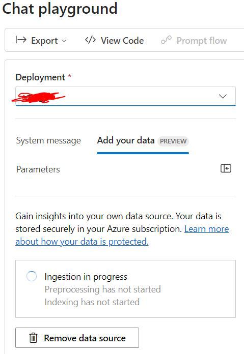 Azure AI search data keep displaying "Ingestion in progress ...
