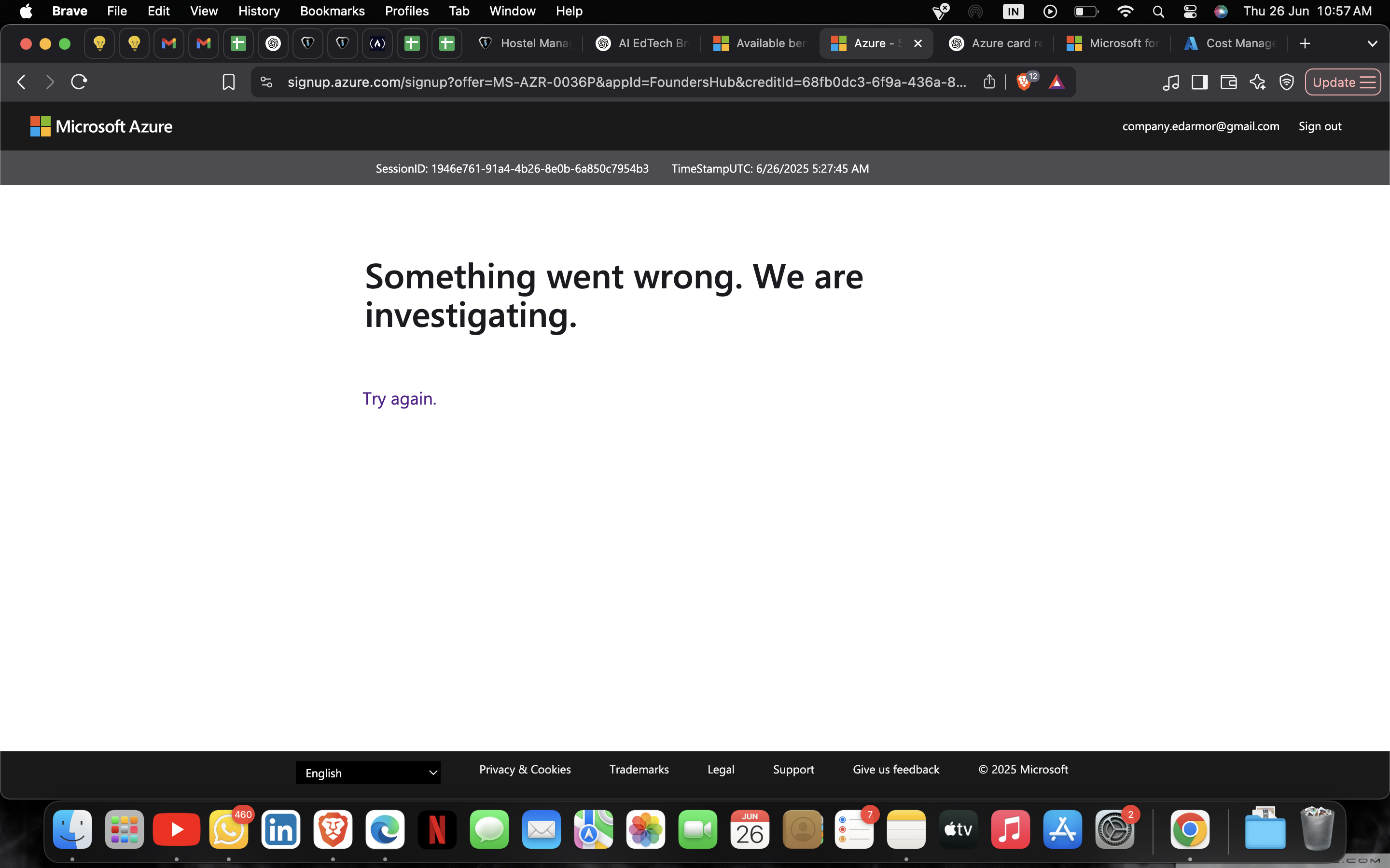 GETTING ERROR DURING REDEEMING AZURE SPONSORSHIP CREDITS - Microsoft Q&A