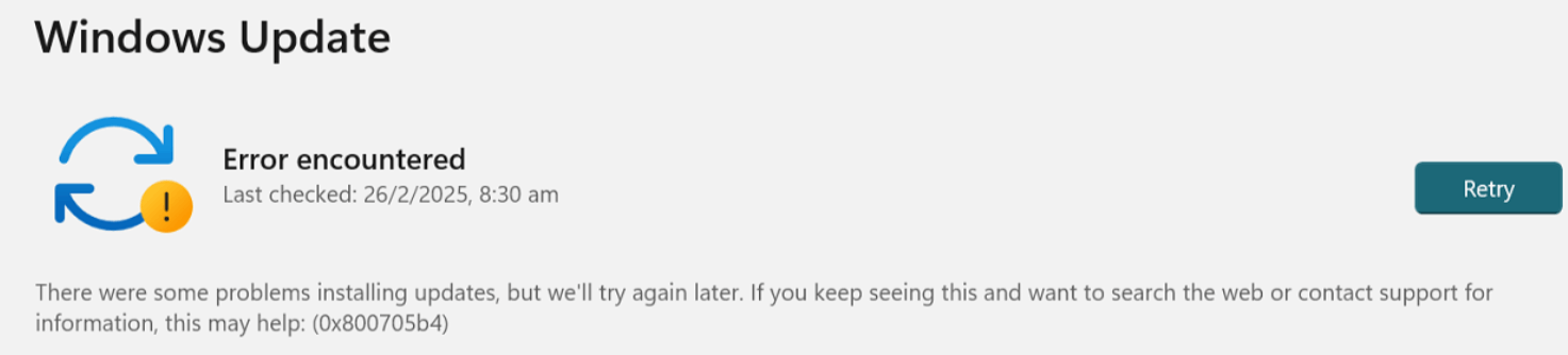 Windows Update Error (0x800705b4) - Microsoft Q&A