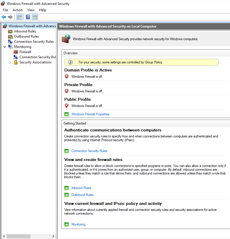 Procedure and the consequence when enabling the built-in firewall profiles for Domain ...