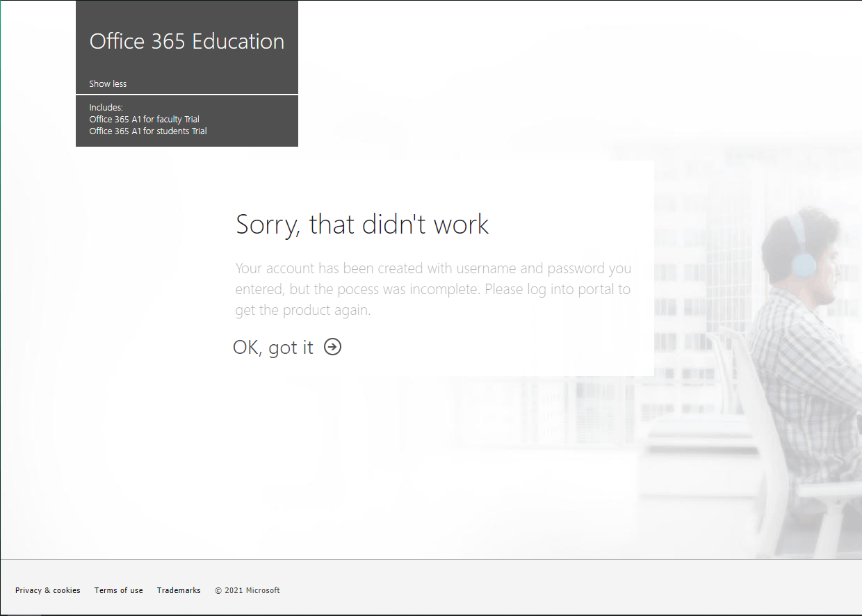 Microsoft Office 365 A1 subscription not redeemed - Microsoft Q&A
