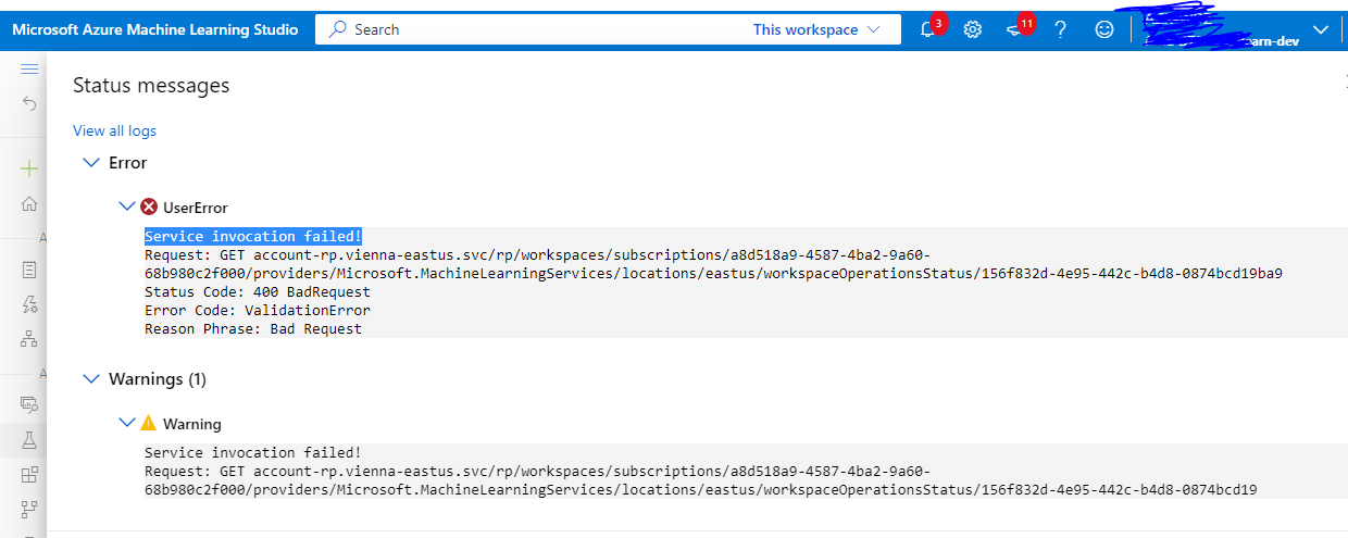 Experiment Failed With Error Service Invocation Failed Microsoft Qanda