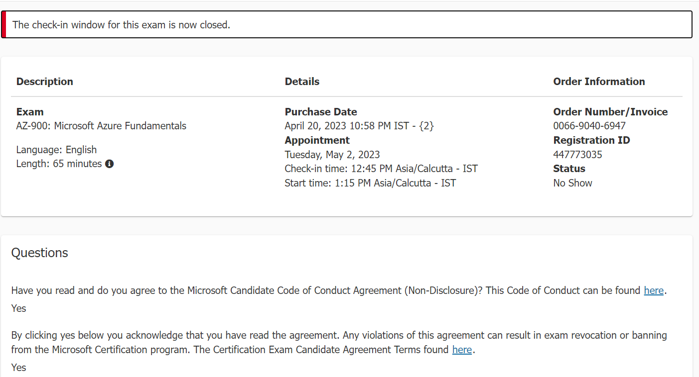 I was reschedule AZ-900 Exam 02-05-2023 to 09-05-2023.But not show exam ...