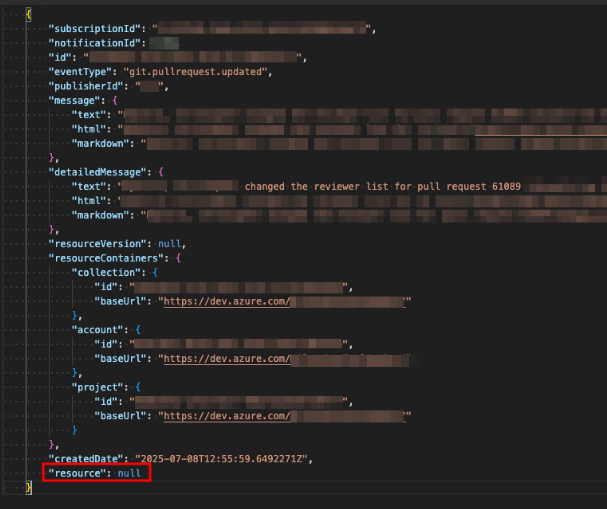 azure devops webhook resource field null - Microsoft Q&A