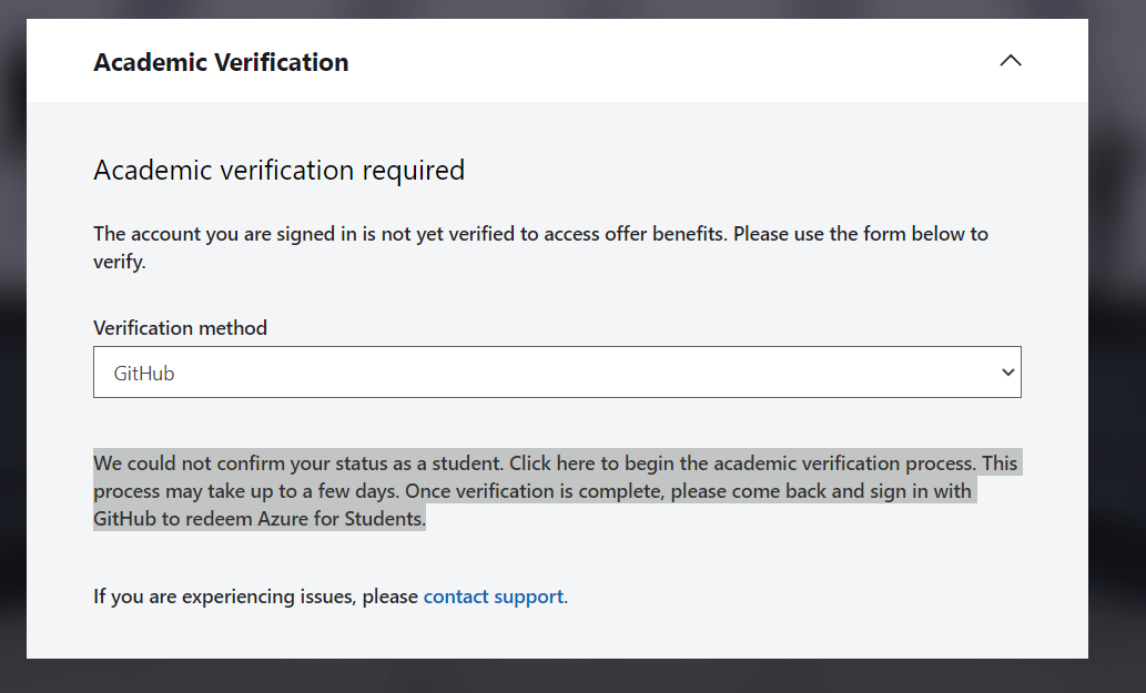 Not able to complete academic verification on azure using github account - Microsoft Q&A