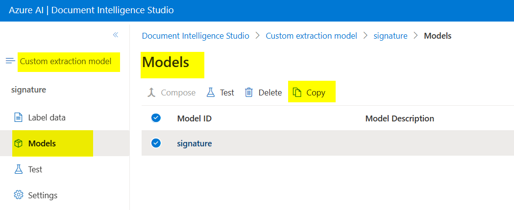 How to download the custom extraction model i trained in azure document intelligence studio to ...