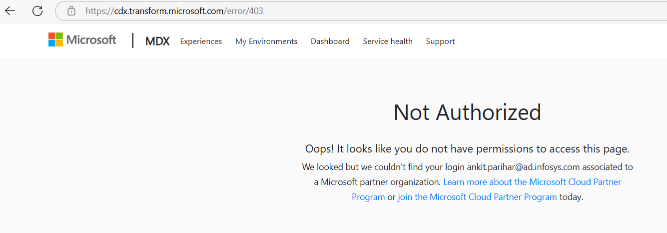 cdx.transform.microsoft.com - Not Authorized error - Microsoft Q&A