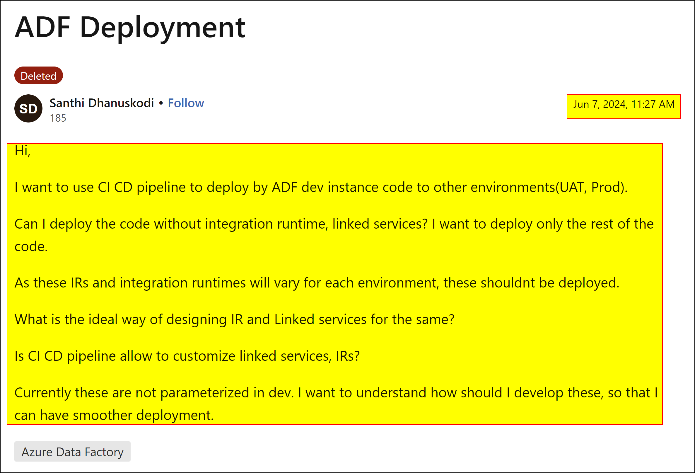 ADF deployment across multiple instances - Microsoft Q&A ADF deployment across multiple instances - Microsoft Q&A