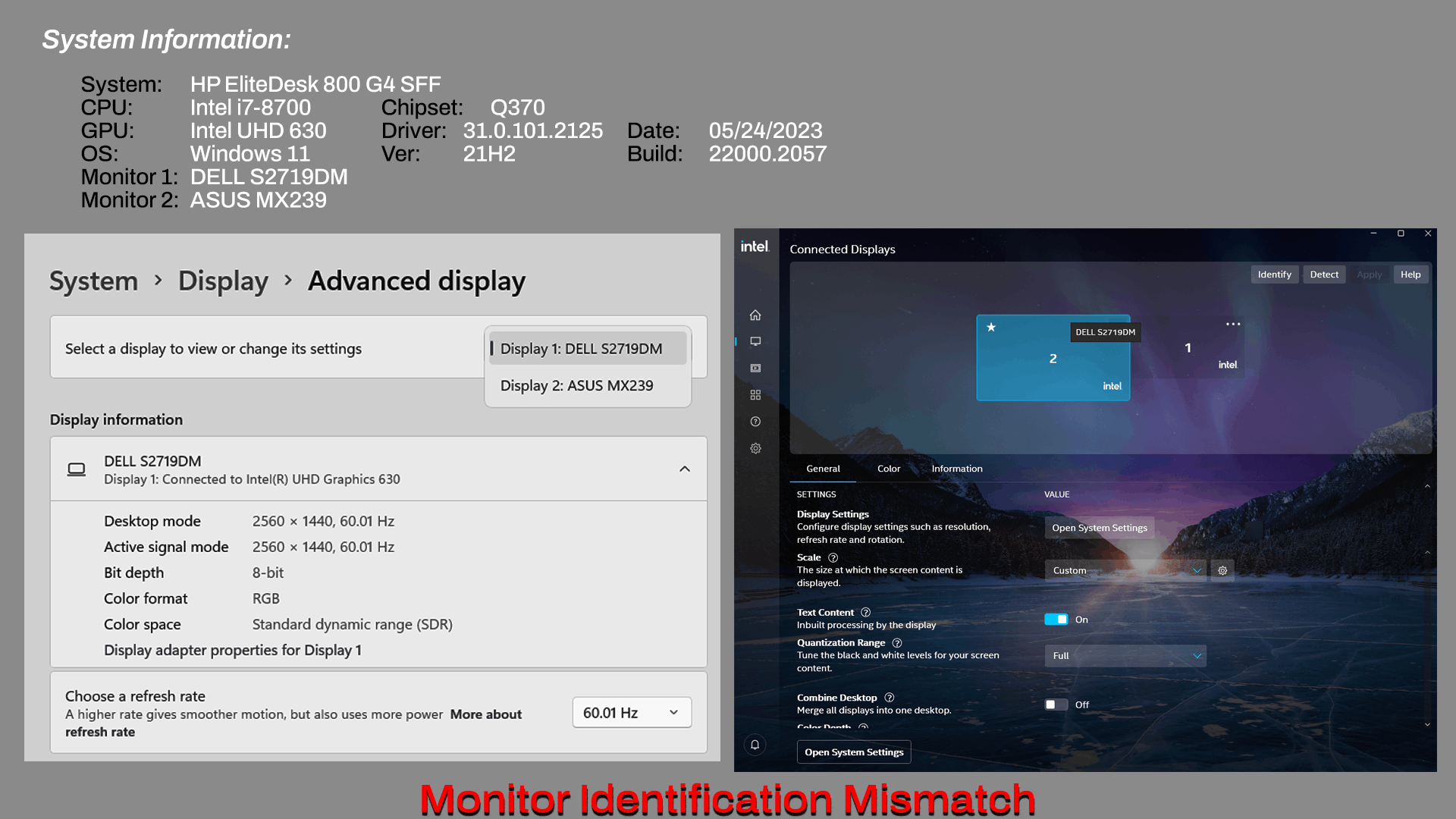 Monitor Misidentification Windows Sys Settings vs. Intel Graphics ...