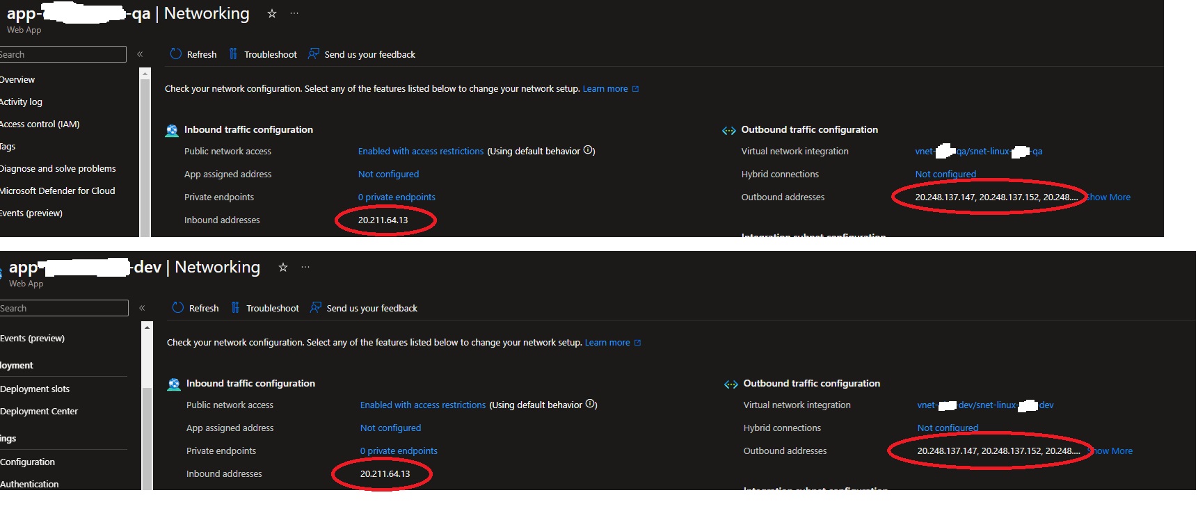 Why Do I Have The Same Inbound Outbound Ips On Two Different Azure App