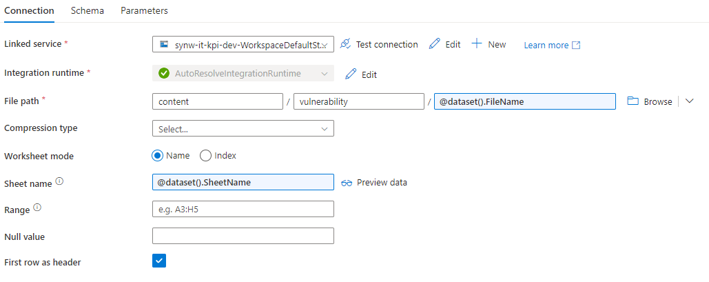 Parameterizing an Excel Dataset in Azure Synapse - Microsoft Q&A