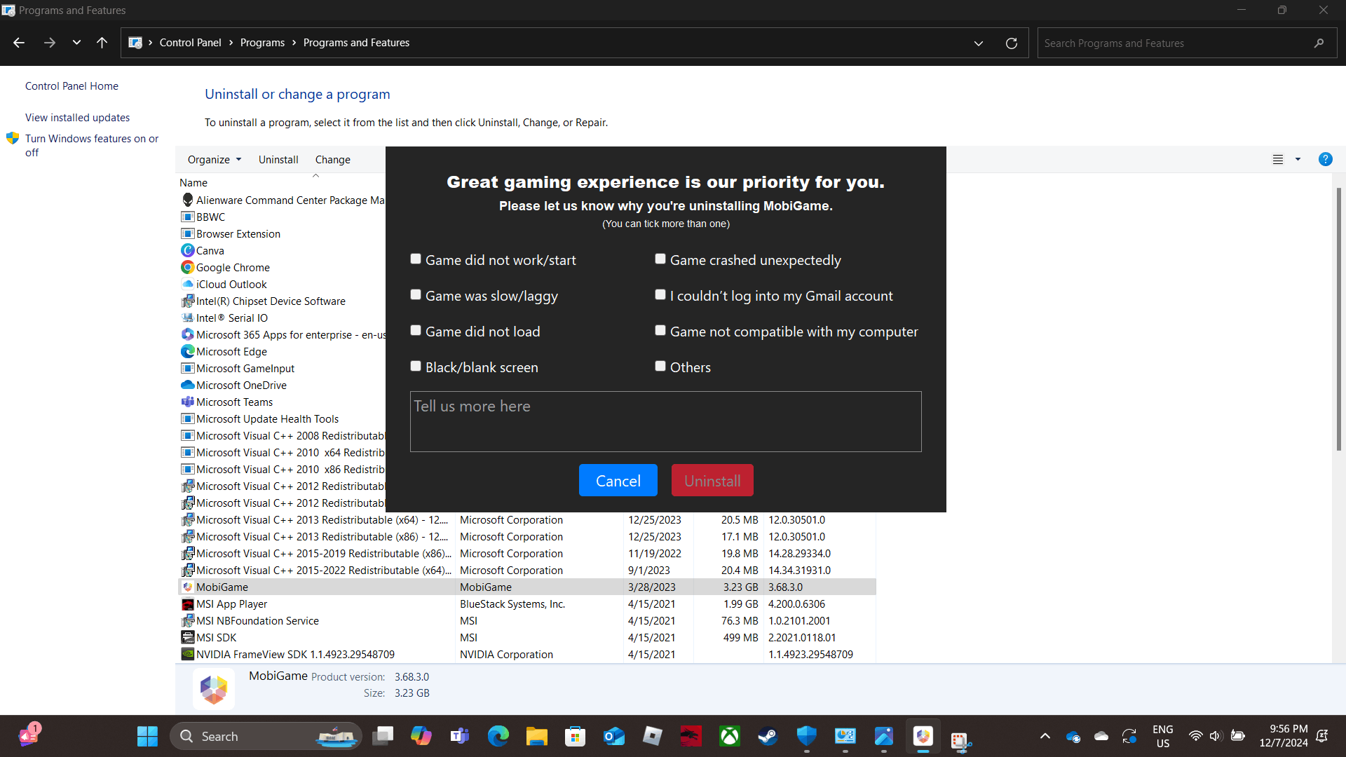 Uninstalling Mobigame virus from control panel takes me to "User ...
