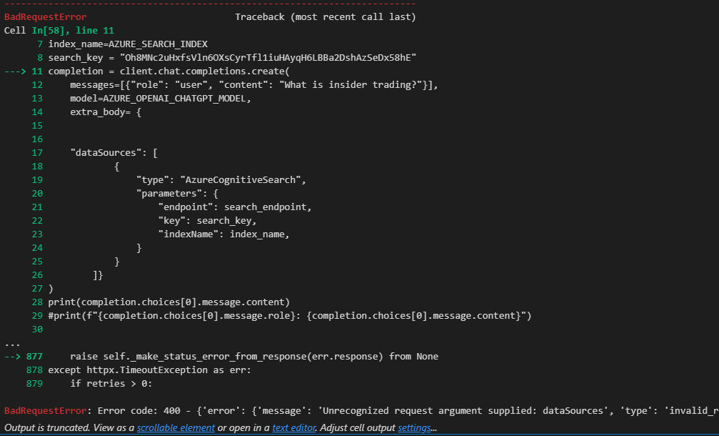 AzureOpenAI: BadRequestError: Unrecognized request argument supplied ... AzureOpenAI: BadRequestError: Unrecognized request argument supplied ...