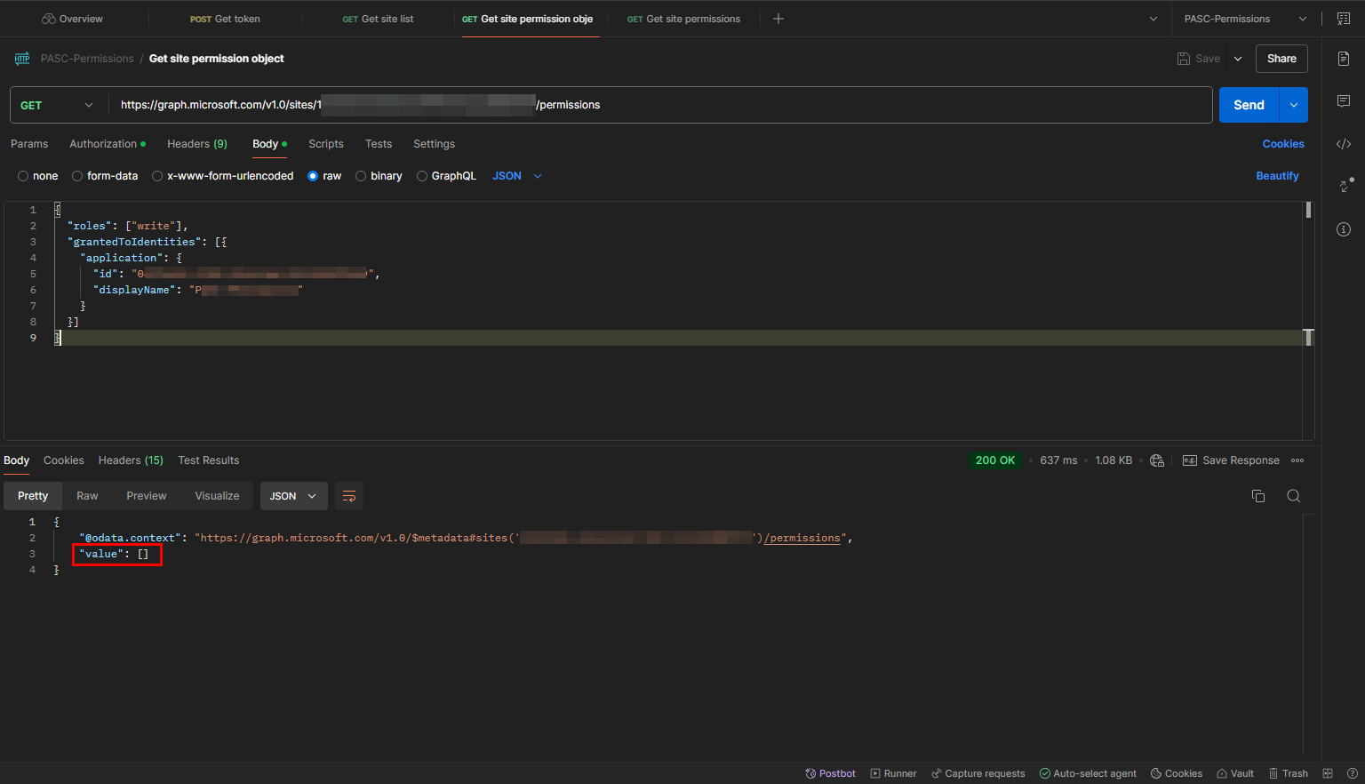 How can I get permissions from SharePoint site using MS Graph ...