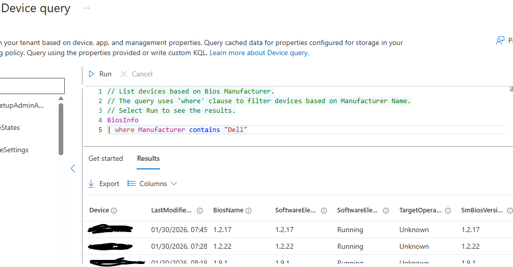 Intune Device Query export not working as expected - Microsoft Q&A