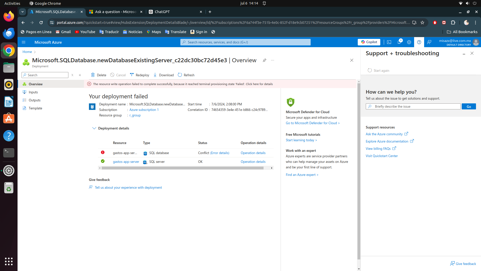 Azure wont let me crate free data base offer - Microsoft Q&A