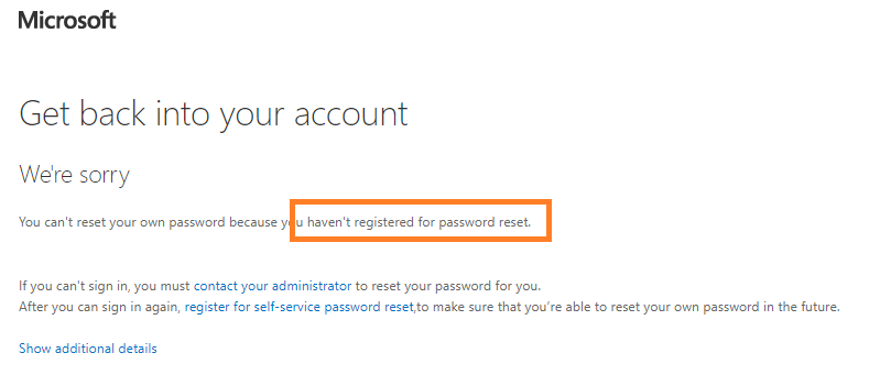 Users receiving “you can’t reset your own password...” error at initial ...