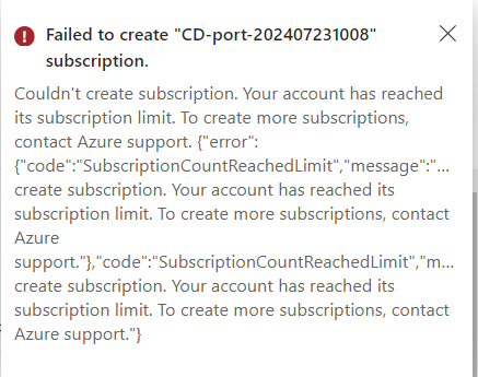 Unable to create subscription due to account limit - Microsoft Q&A