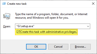 This user does not have the required permissions to run Setup. Please ...