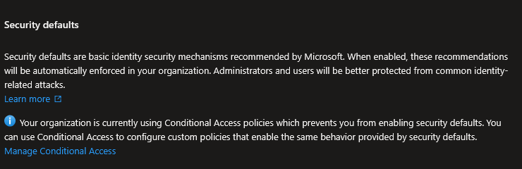 Unable to enable the Security defaults in Entra ID - Microsoft Q&A