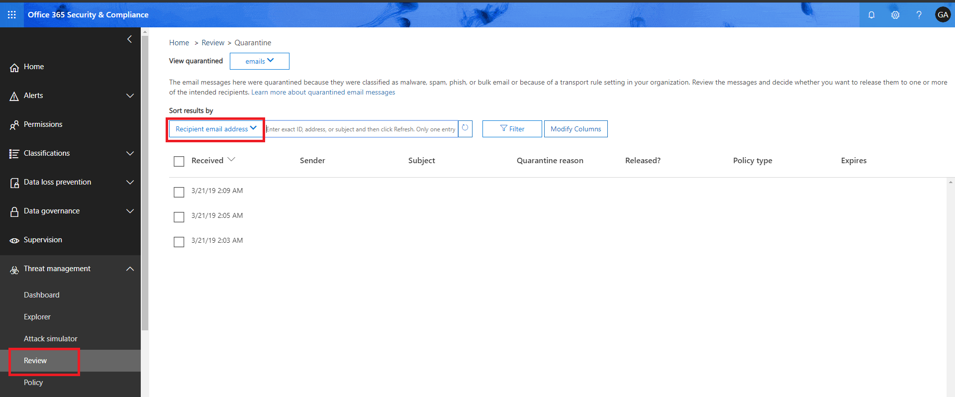 Report of quarantined messages - Microsoft Q&A