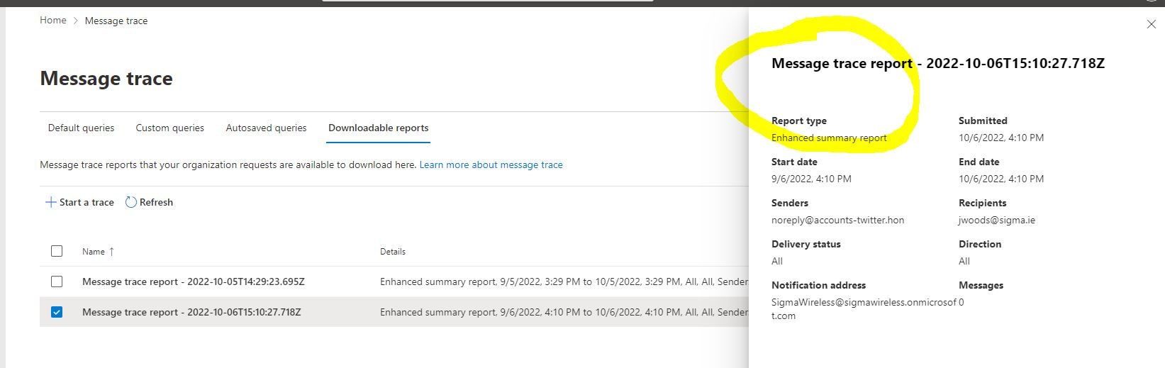 Message Trace has no link to download the downloadable reports ...