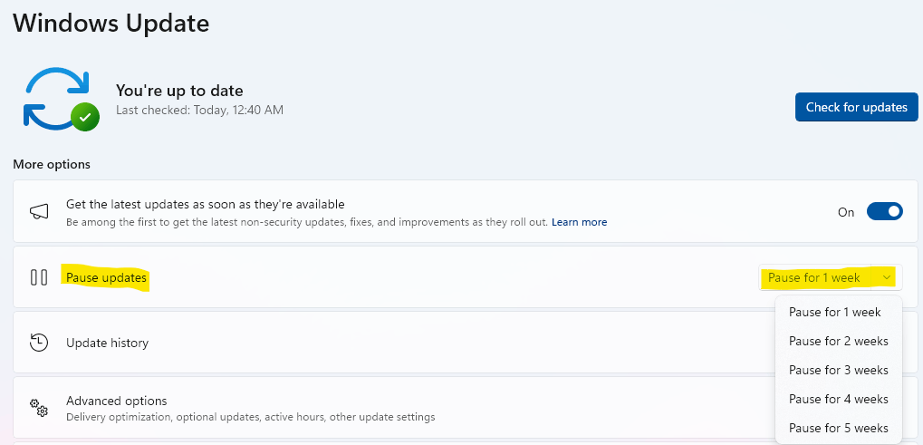 how to disable the pause updates feature - Microsoft Q&A