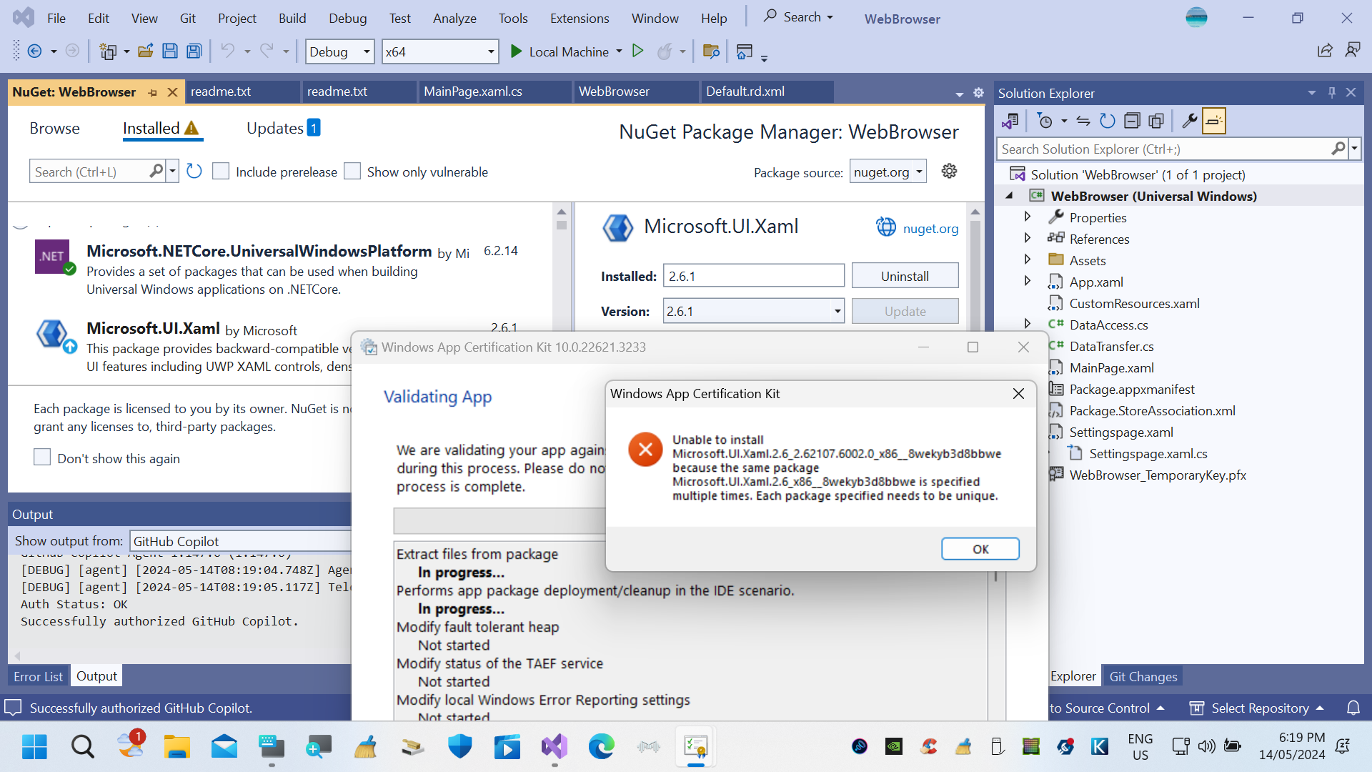 I have a problem with a uwp web browser app I can't publish it on visual studio 2022 - Microsoft Q&A