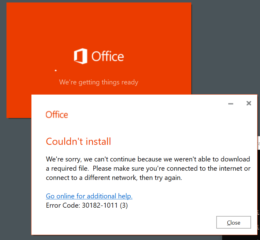 Office 2019 Install Error 30182-1011(3) - Microsoft Q&A