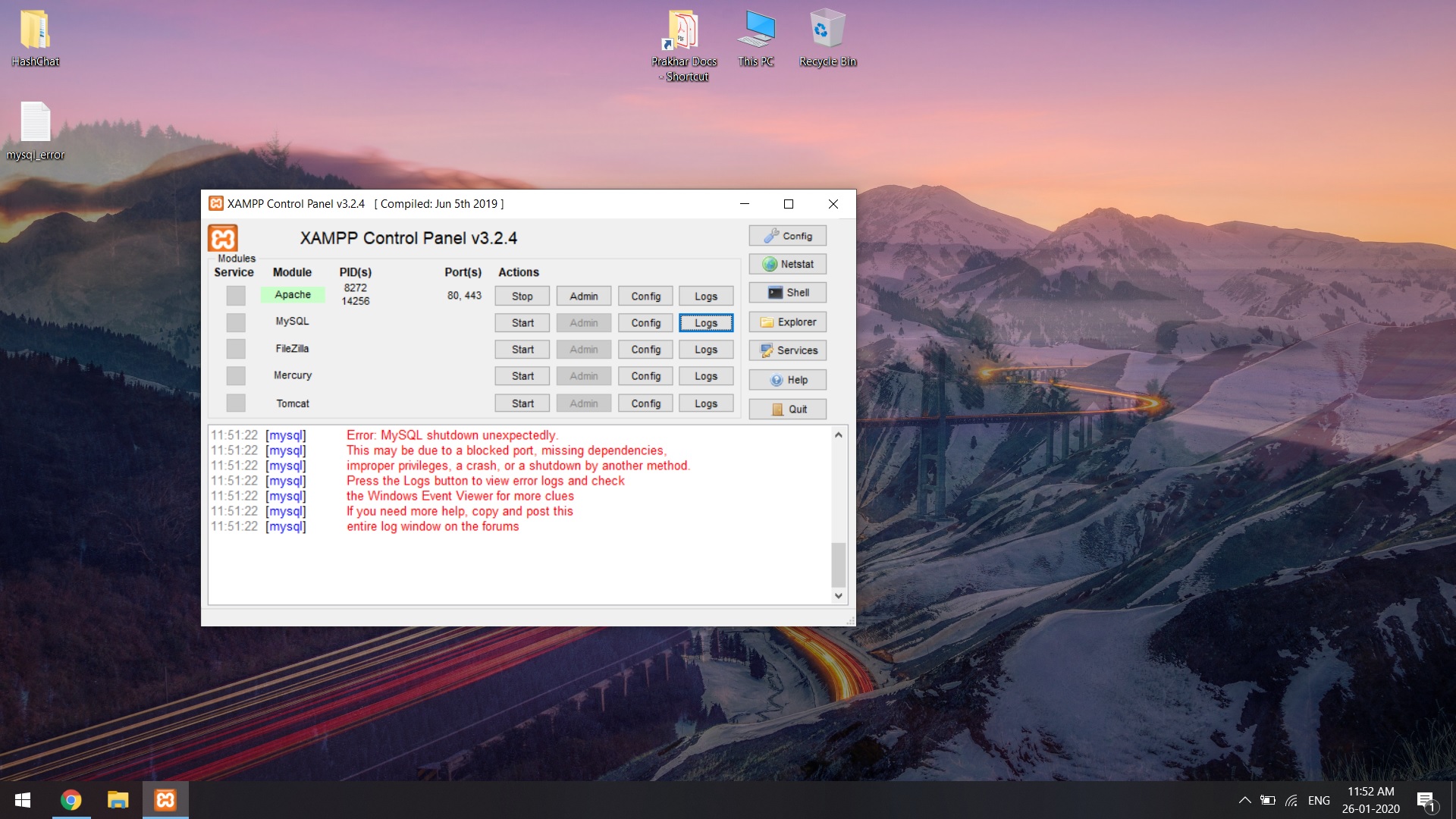 Error in Xampp - Microsoft Q&A