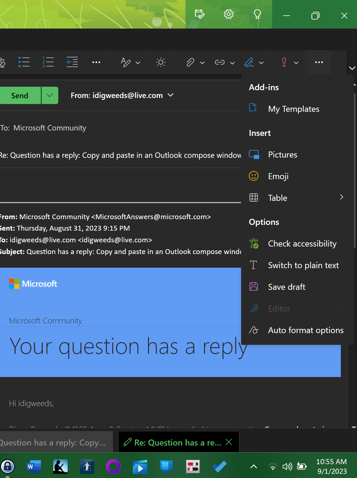 Copy and paste in an Outlook compose window. - Microsoft Q&A