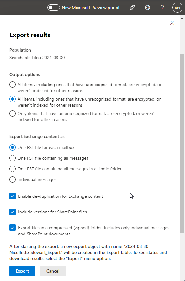Transfer Ediscovery Search Case Export Settings To New Purview Edsicovery Preview Microsoft Qanda 