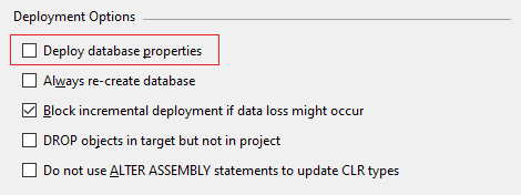 Dacpac deployment task generating script to alter database properties - Microsoft Q&A