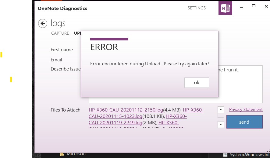 ONENOTE Diagnostics needs a diagnostic app for itself !! It is NOT ...