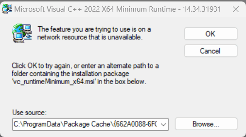 Microsoft Visual C++ 2022 X64 Minimum Runtime - 14.34.31931 doesn't ...