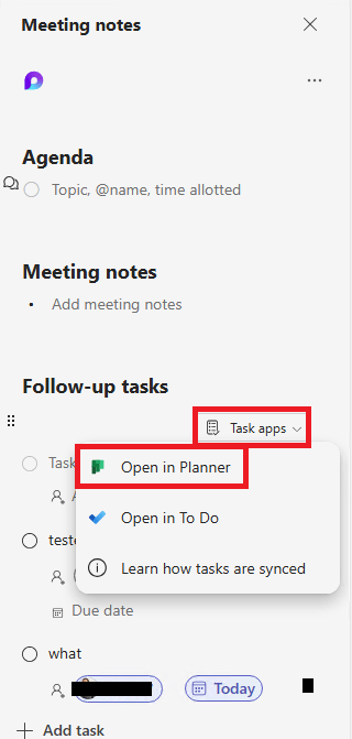 Adding task to existing Planner Plan from Teams Meeting Notes ...