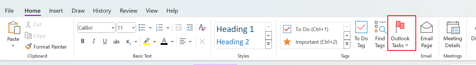 Outlook Task Flag unaccessible (grayed out) on OneNote Tool Ribbon ...