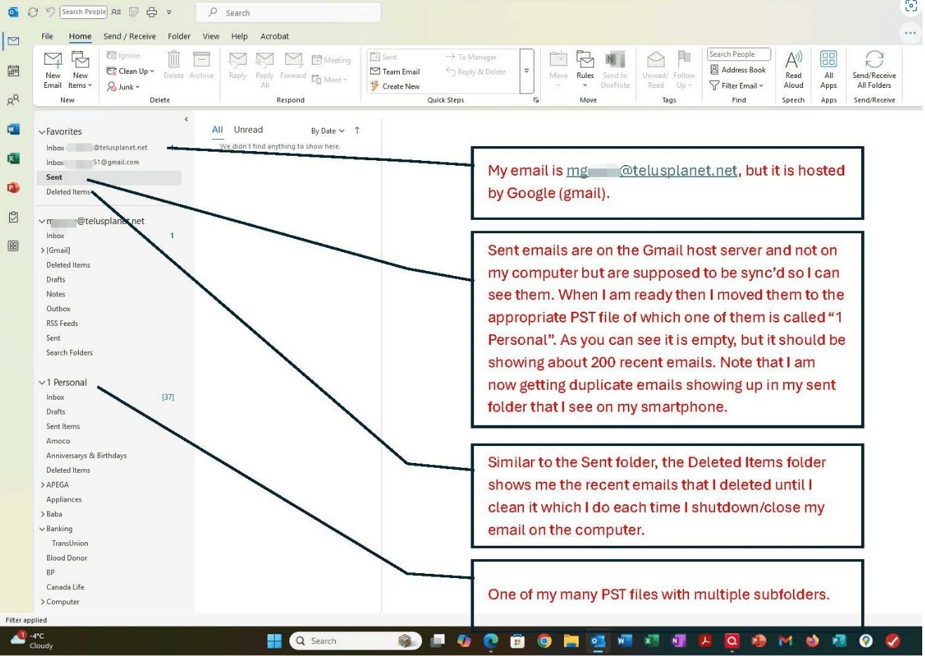 I can see the sent email folder but there are no sent emails in it ...