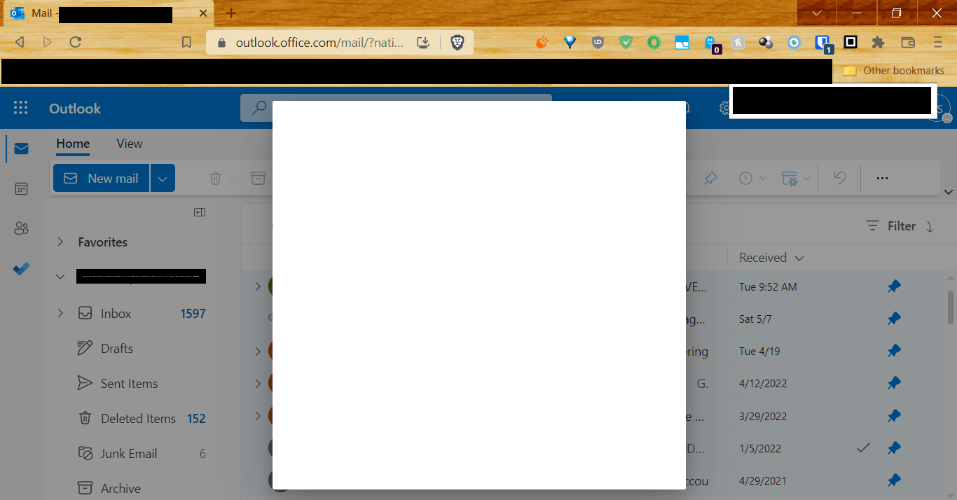 Blank white box blocking my outlook email account - Microsoft Q&A